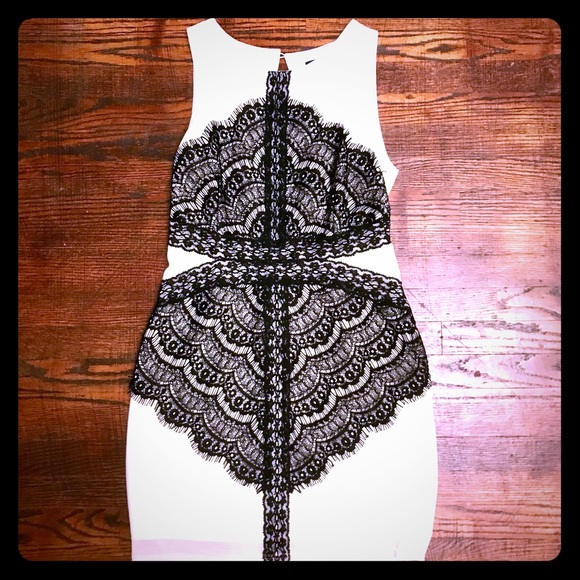 Dresses | White Dress With Black Lace Design | Poshmark